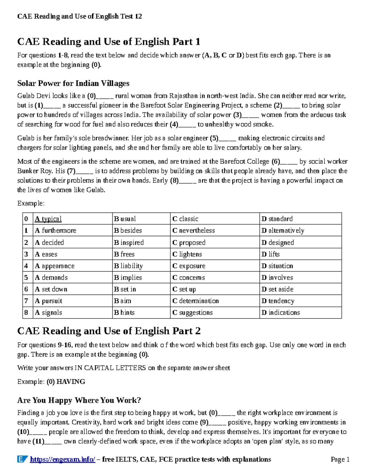 CAE Reading and Use of English Practice Test 12 - Studocu