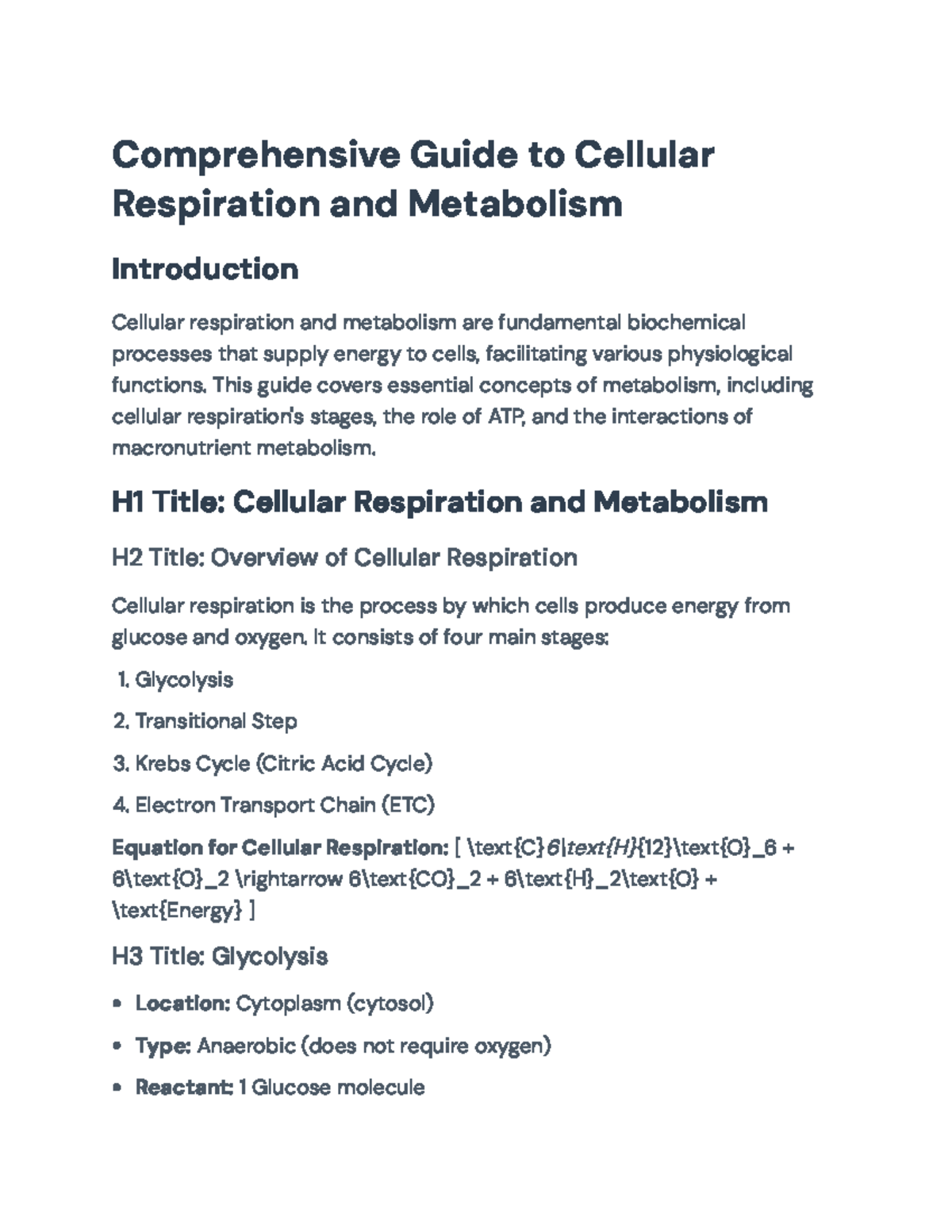 Comprehensive Overview of Cellular Respiration & Metabolism (BIO 101 ...