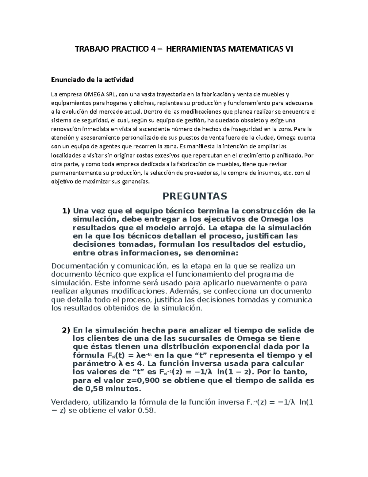 Herramientas Matematicas VI TP 4- NOTA 10 - DATOS TABLA 1: Distribucion de probabilidades sobre ...