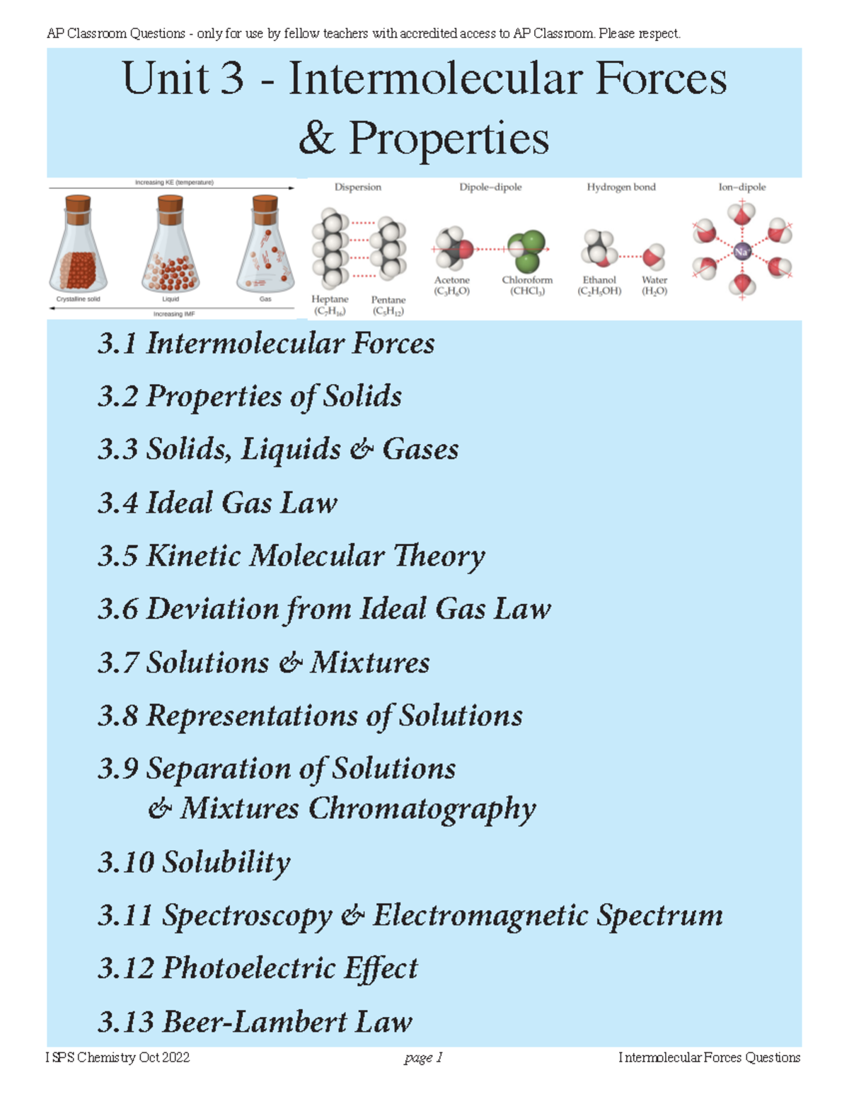 Unit 3 MC & FRQ Practice Questions on Intermolecular Forces - Studocu