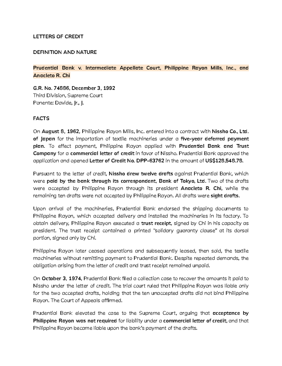 Letters of Credit: Definition, Nature, and Key Case Analyses (Comm Law ...