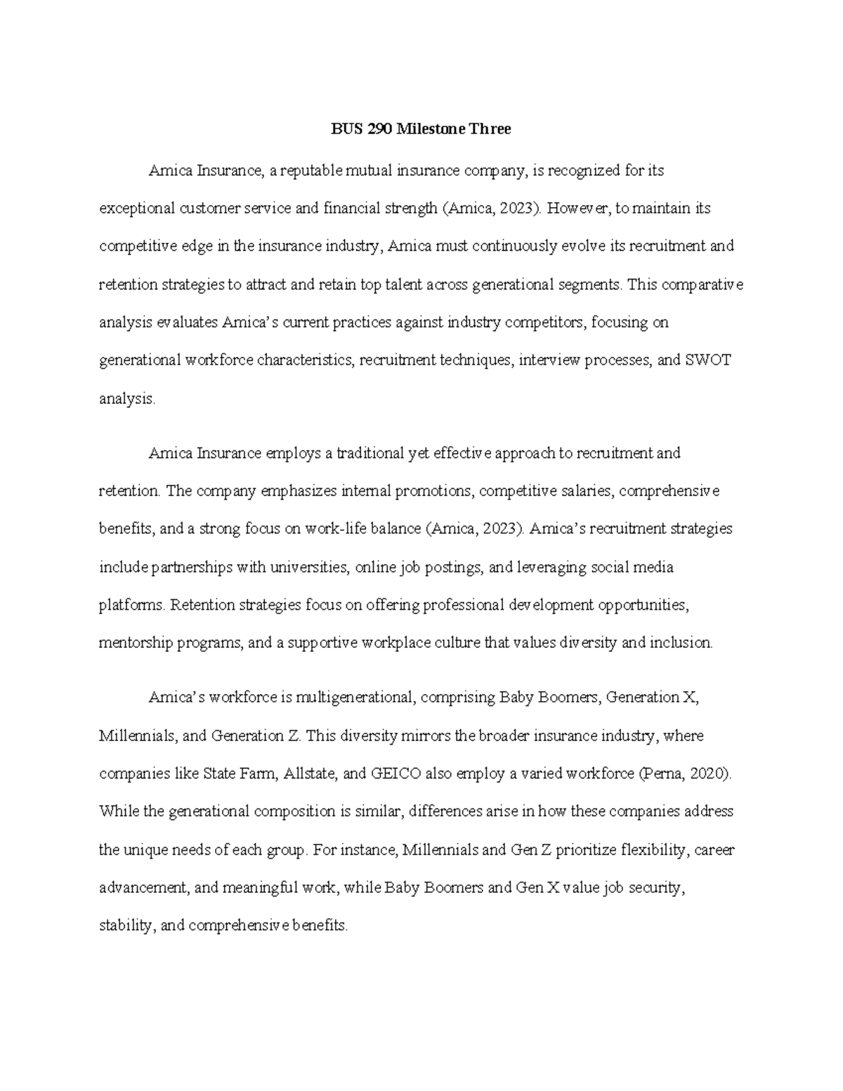 BUS 290 Milestone 3: Comparative Analysis of Amica Insurance's ...