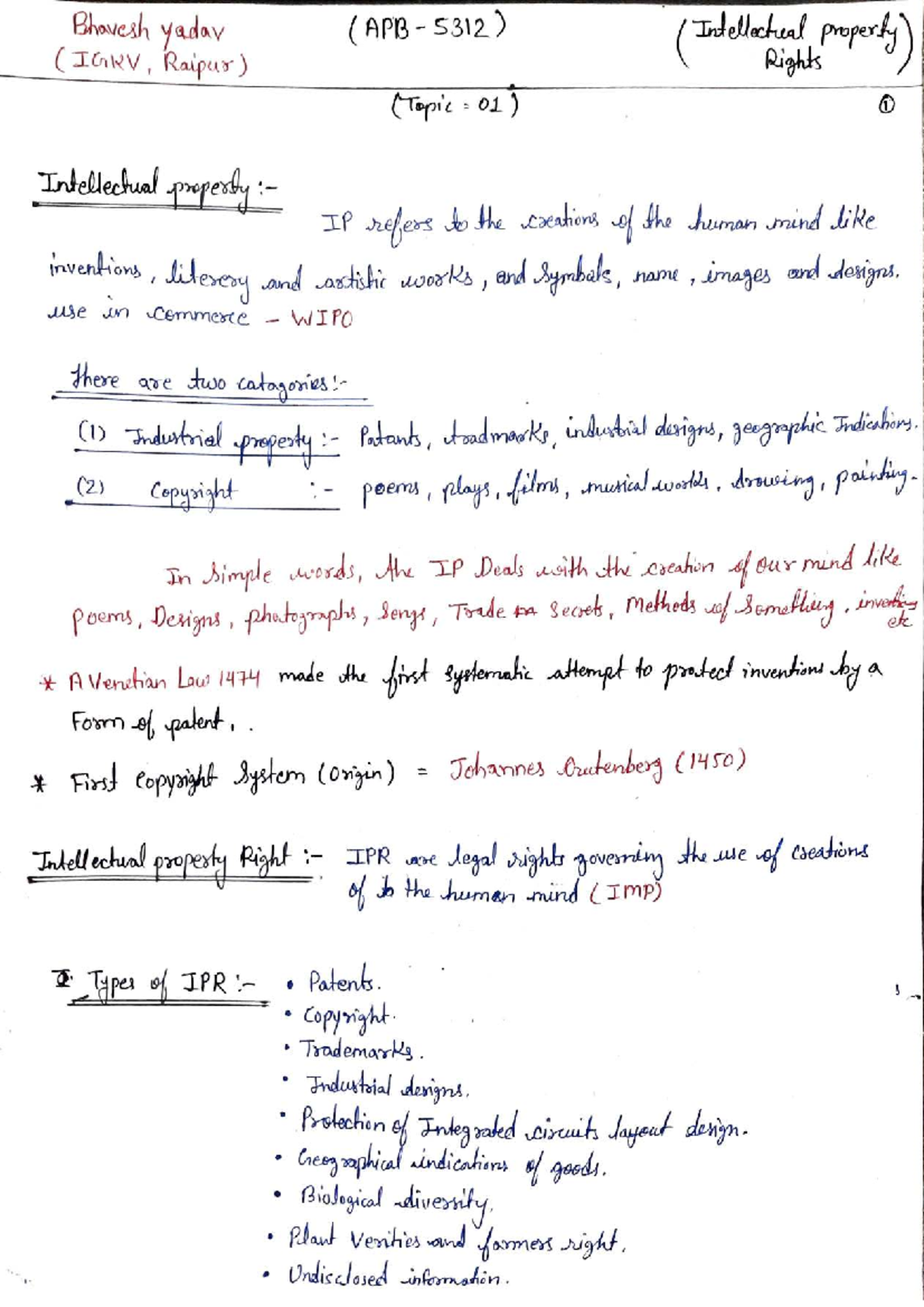 Intellectual Property Rights Overview (APB 5312) - Topic 01 - Studocu