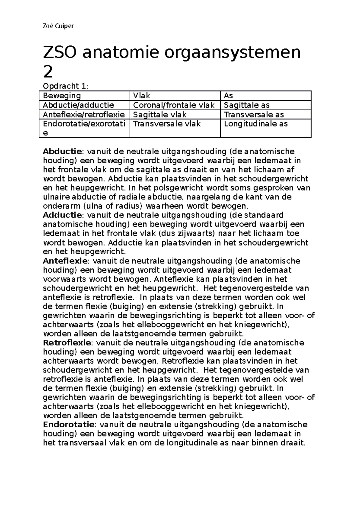 ZSO Anatomie Organsystemen: Bewegingsanalyses en Structuur Studies ...