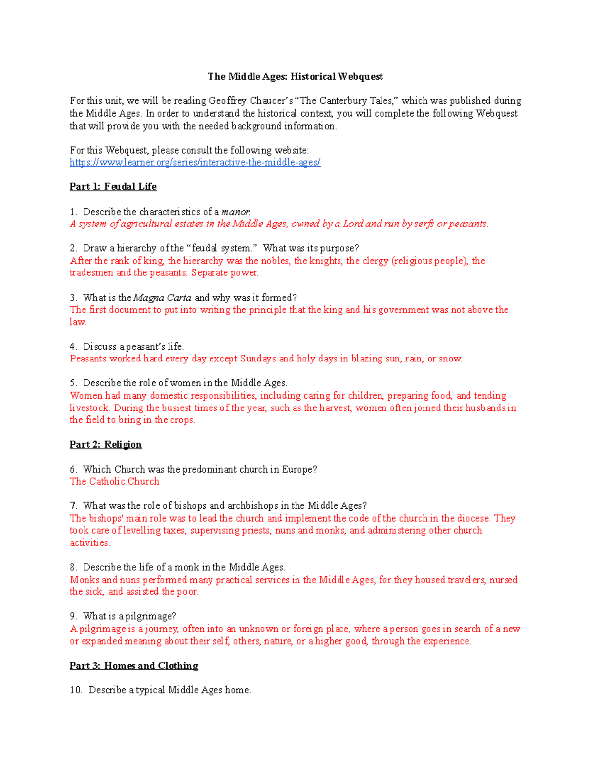 The Middle Ages Webquest - The Middle Ages: Historical Webquest For ...