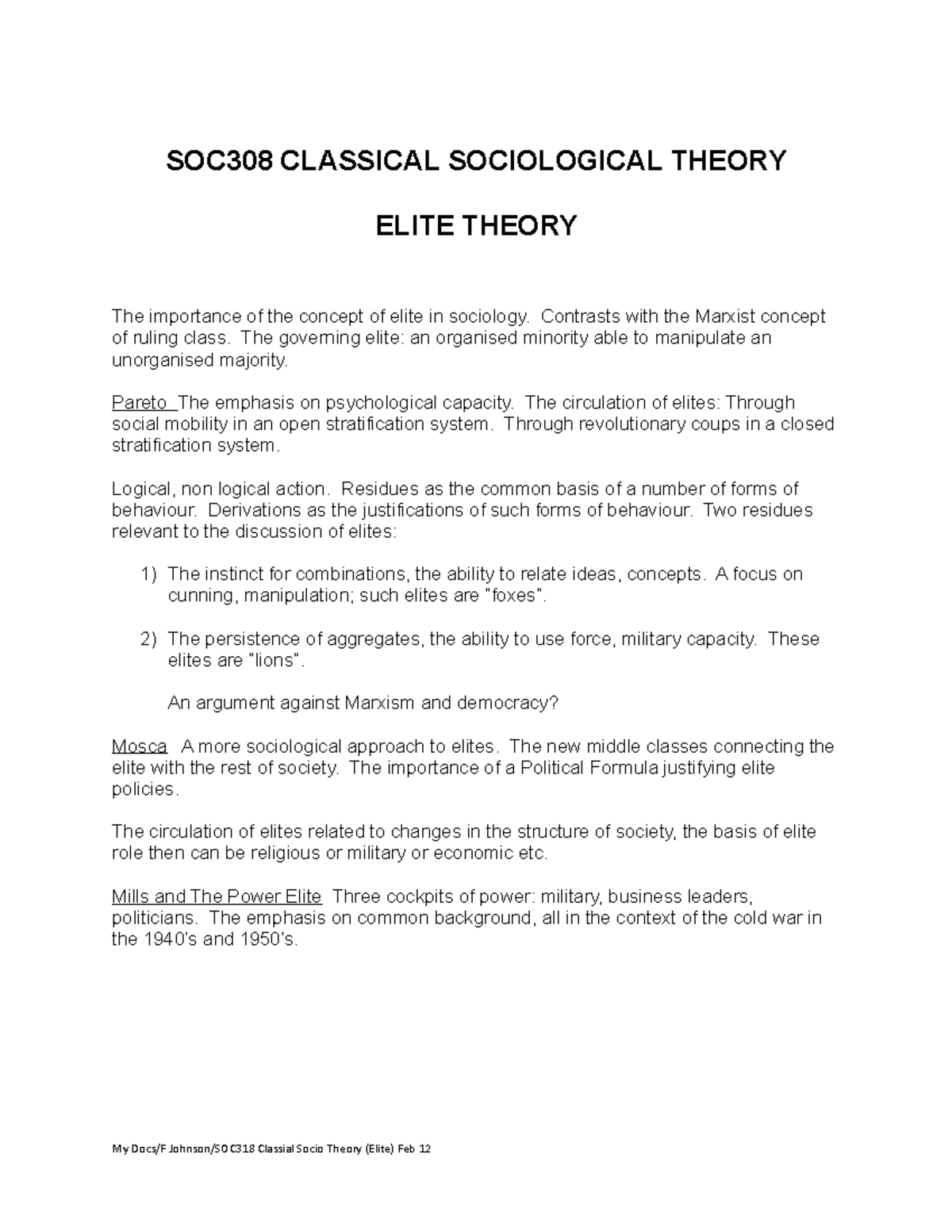 SOC308 Classical Socio Theory (Elite) Feb 12 - SOC308 CLASSICAL ...