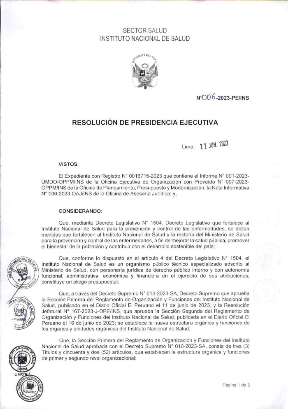 Aprobación del Texto Integrado del ROF INS - RPE N°006-2023 - Studocu