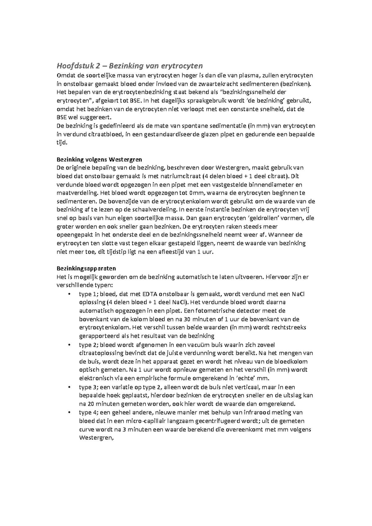 Hoofdstuk 2 – Bezinking van erytrocyten - Portaal - Hoofdstuk 2 ...