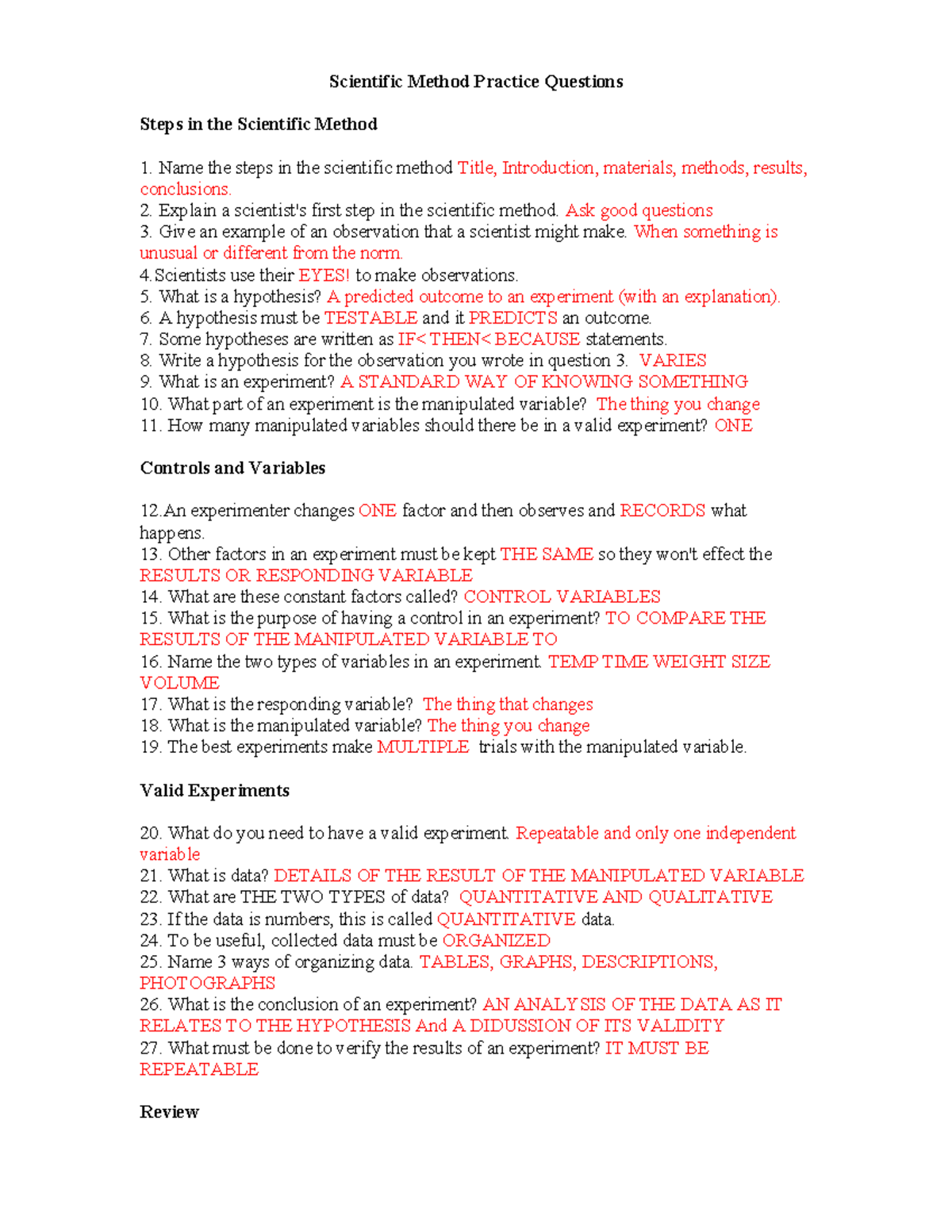 Scientific Method Practice Questions Guide for Students - Studocu