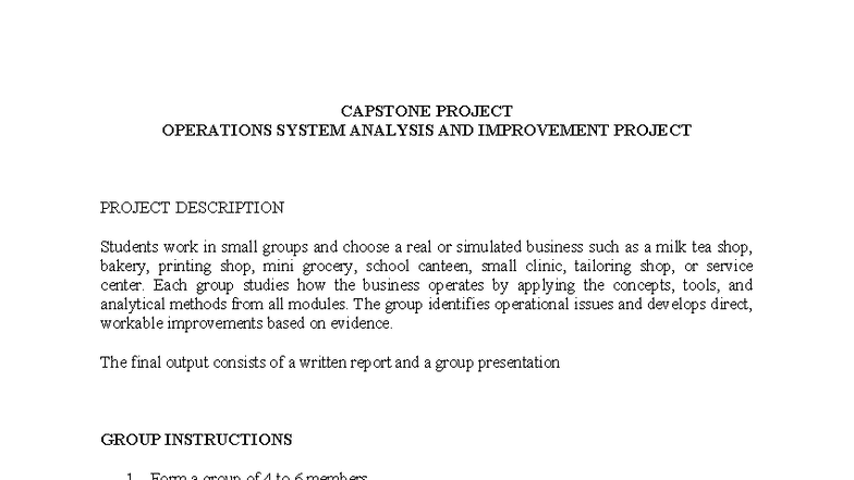 CAPSTONE PROJECT: OPERATIONS SYSTEM ANALYSIS & IMPROVEMENT - Studocu