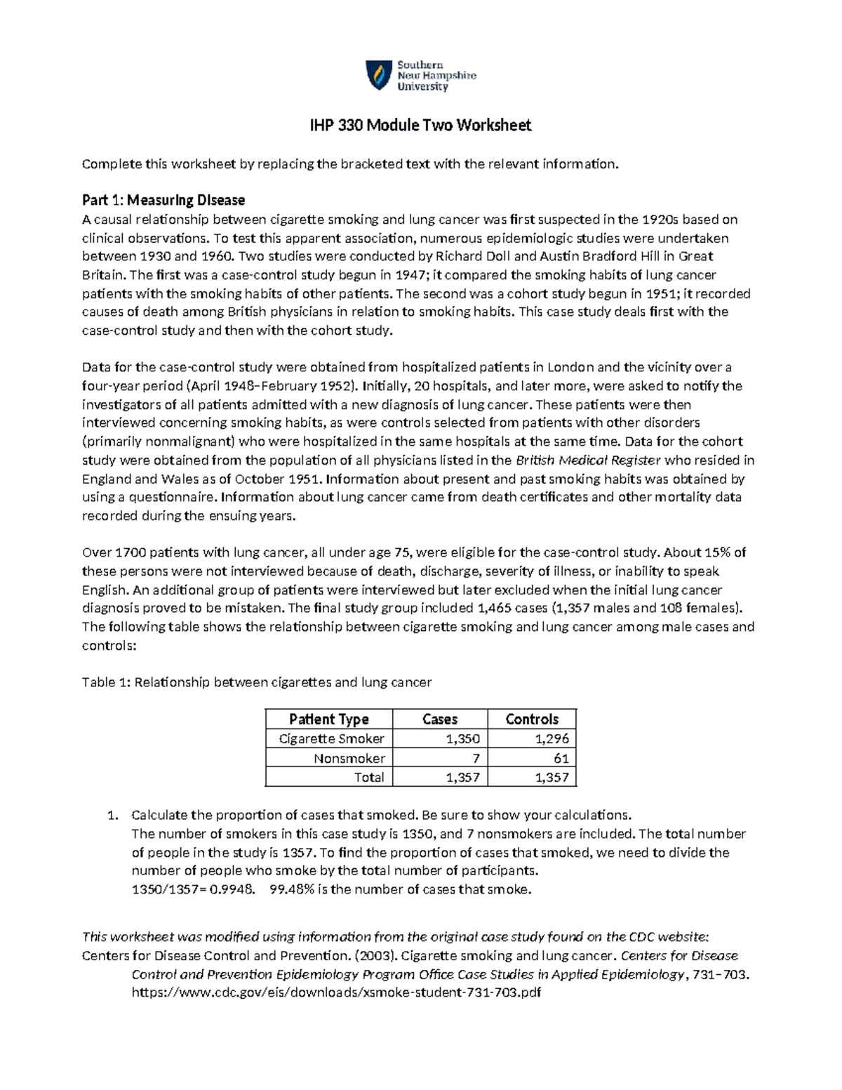 IHP 330 Module Two Worksheet Deanna Kennedy - IHP 330 Module Two ...