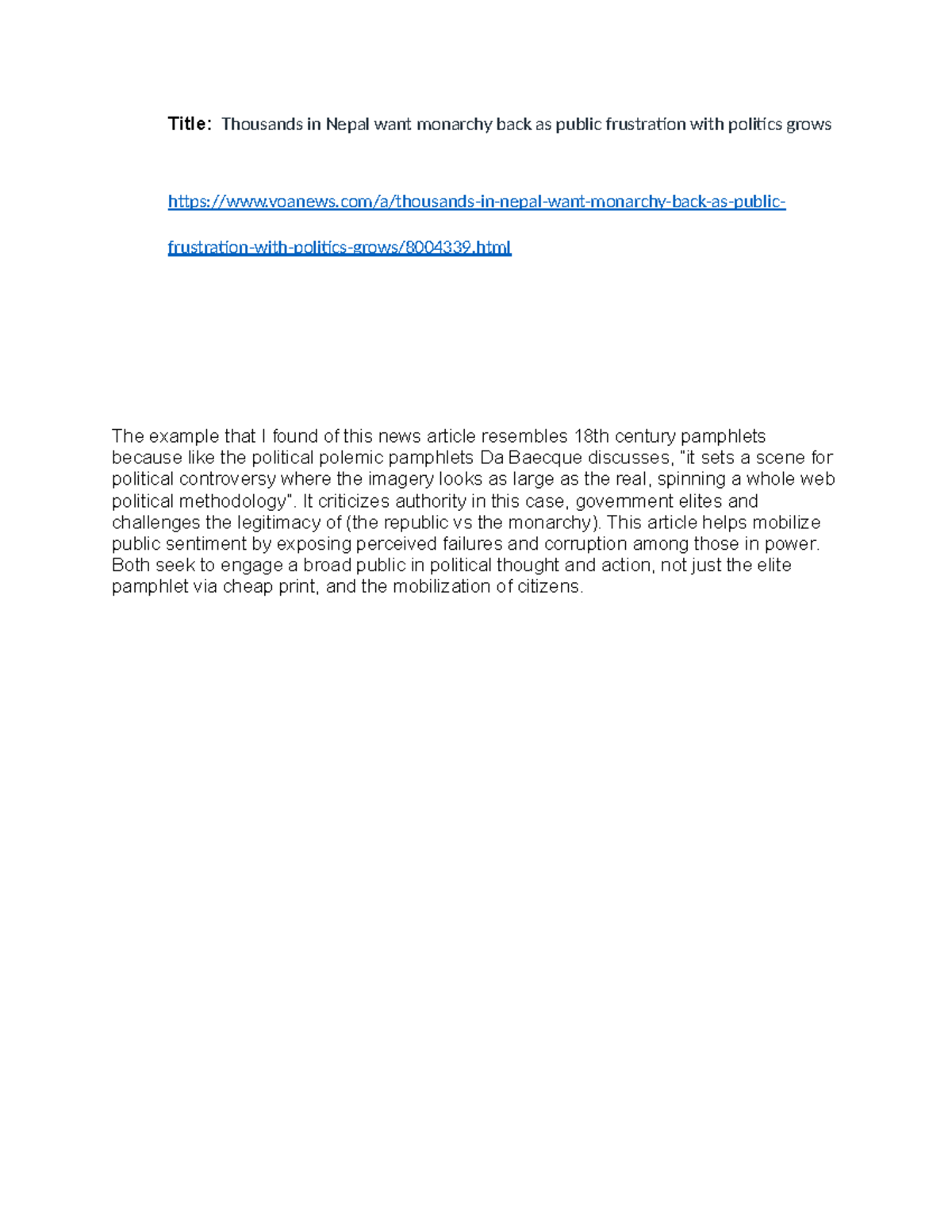 Pamphlets in Today's World: Political Mobilization in Nepal - Studocu