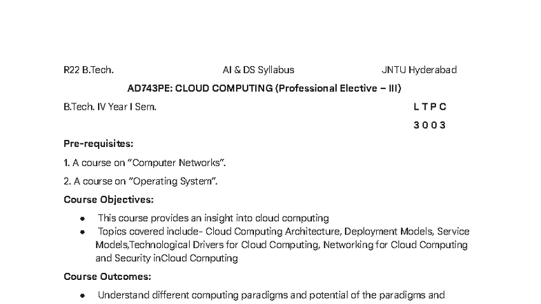 CC R22 B.Tech. AI DS Final Exam Notes on Cloud Computing - Studocu