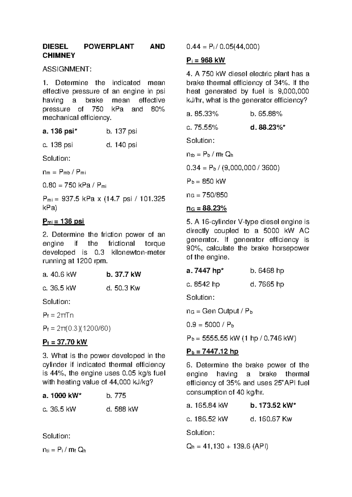 Pdfcoffee - lessons and sample problems - DIESEL POWERPLANT AND CHIMNEY ASSIGNMENT: Determine ...