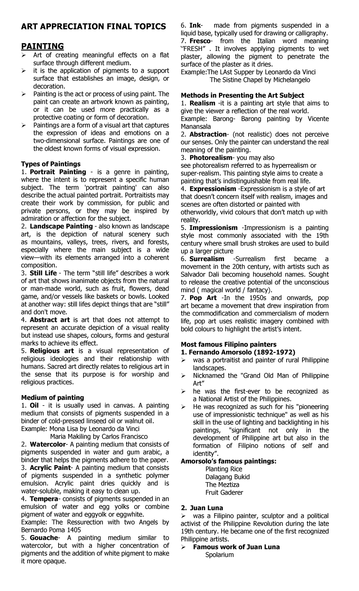 ART 101 Appreciation Final Exam Topics and Key Concepts - Studocu