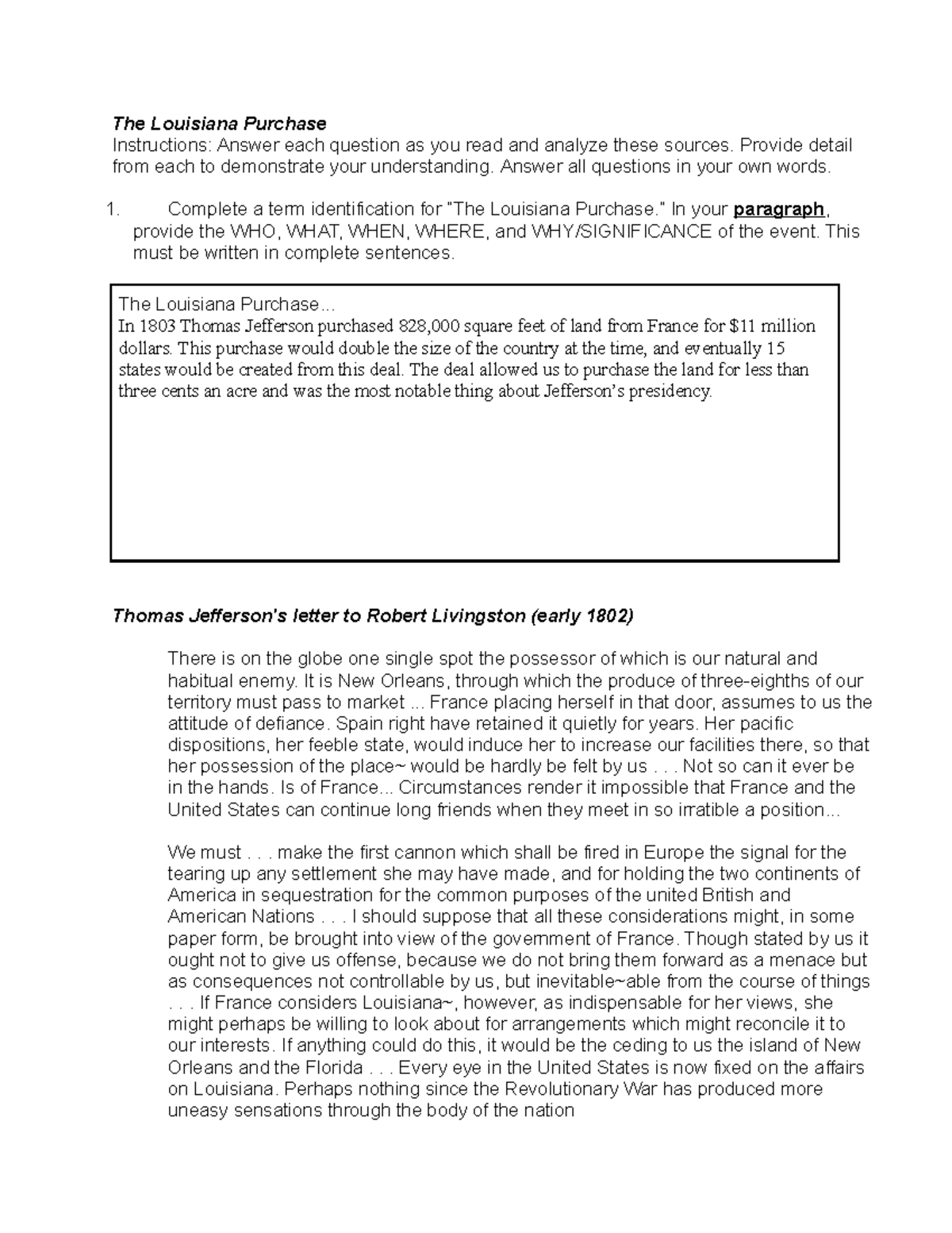 The Louisiana Purchase Assignment (revised) - The Louisiana Purchase ...