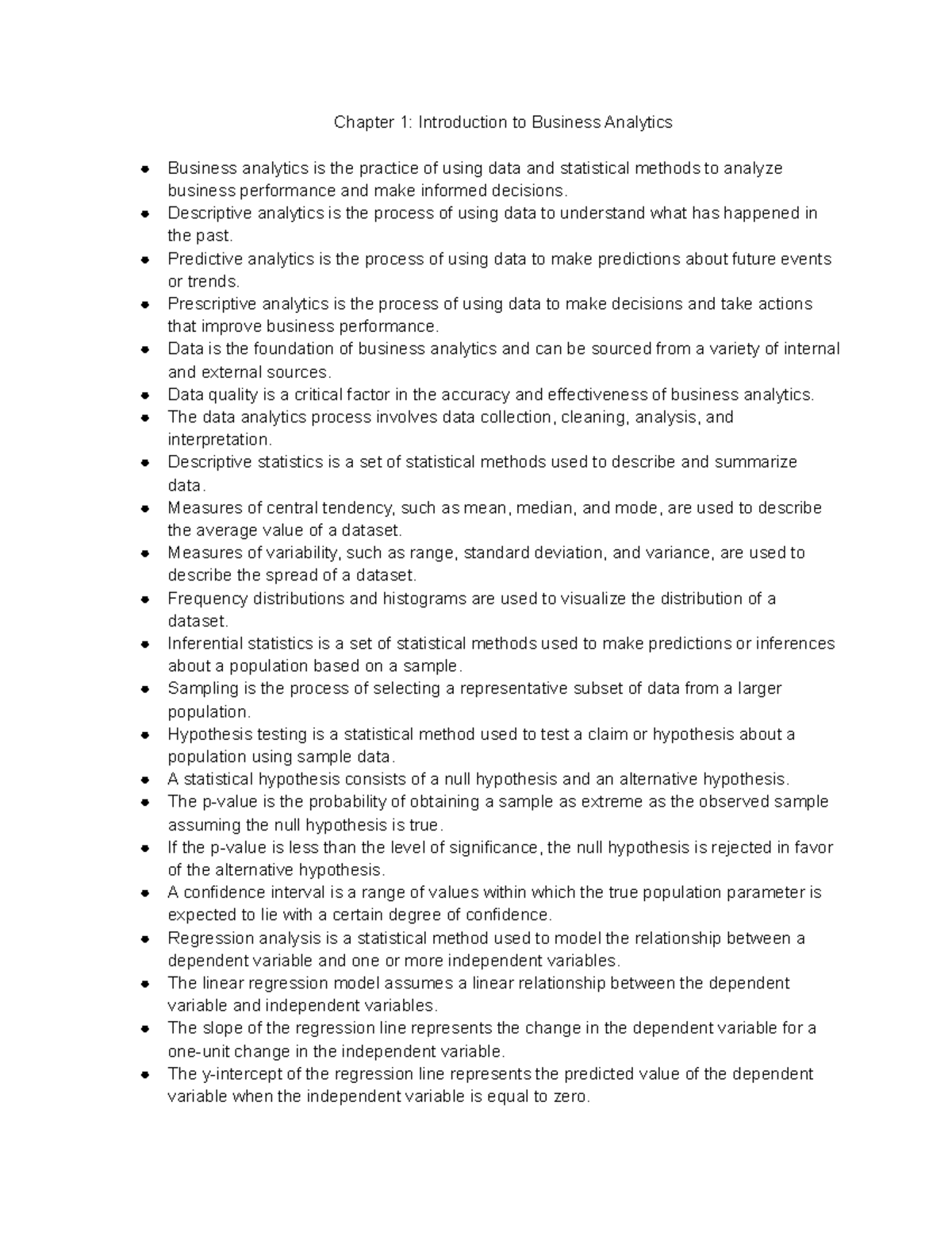 Chapter 1: Intro to Business Analytics - Key Concepts & Methods - Studocu