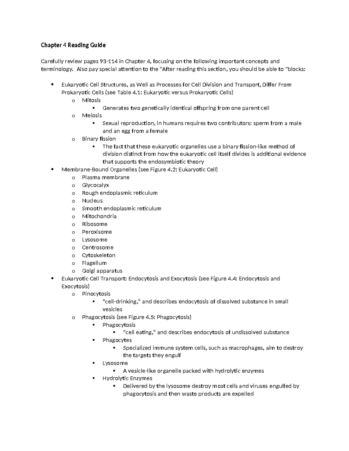 Eukaryotic Cell Structures & Functions: Chapter 4 Reading Guide - Studocu