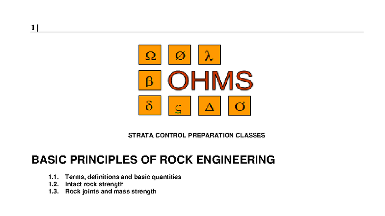 Strata Control Exam Prep: Basic Principles of Rock Engineering - Studocu