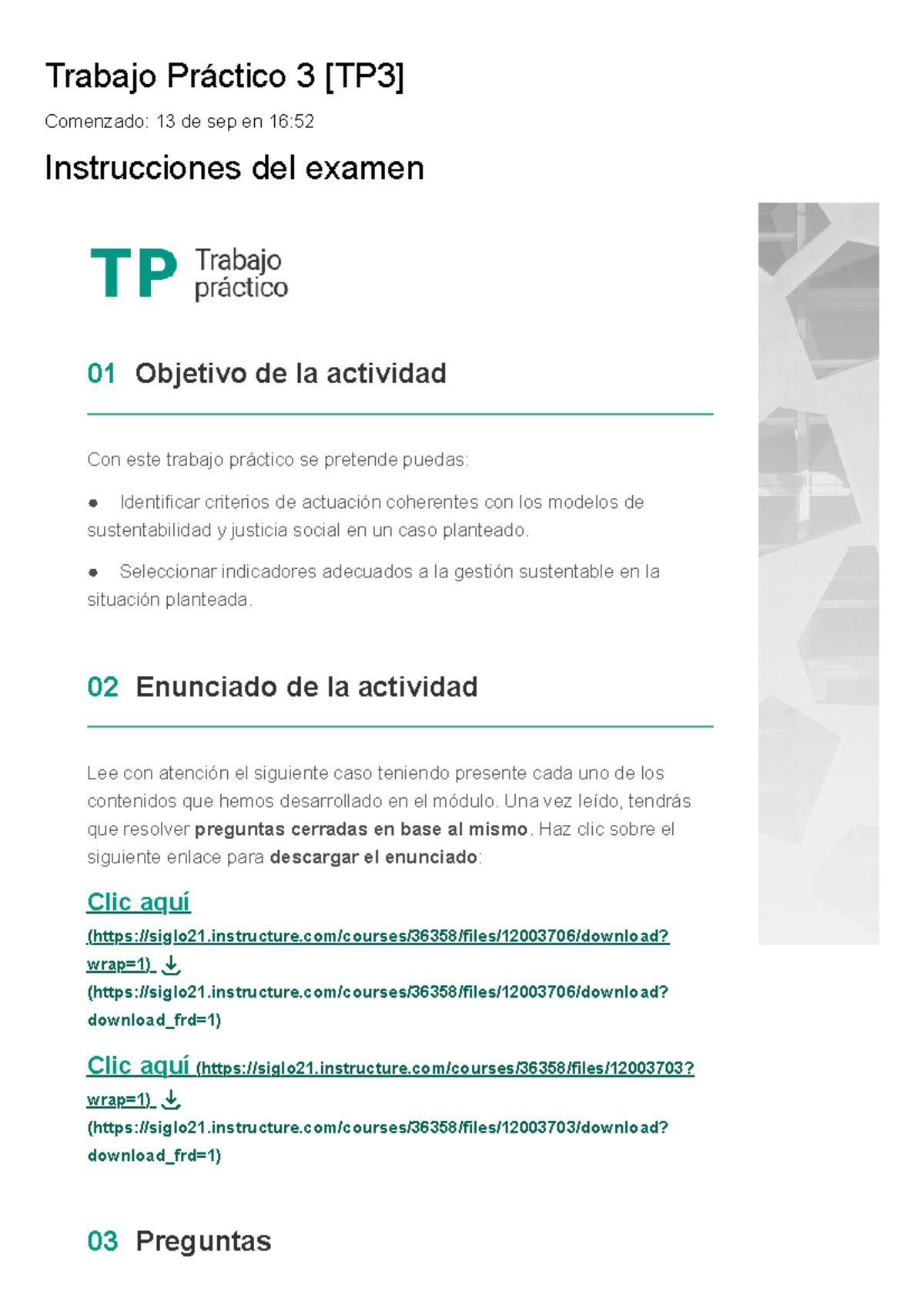 Trabajo Práctico 3 [TP3] - Examen y Preguntas de Evaluación - Studocu