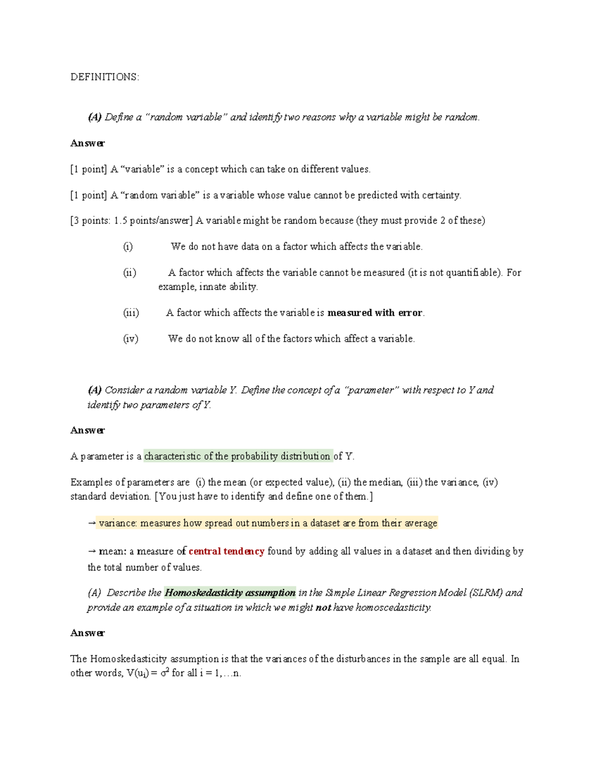 Econometrics: Key Concepts and Definitions for SLRM (ECO 101) - Studocu