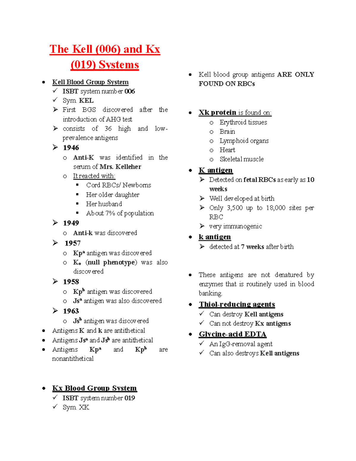 Kell Blood Group System Overview (006): Key Antigens and Genetics - Studocu