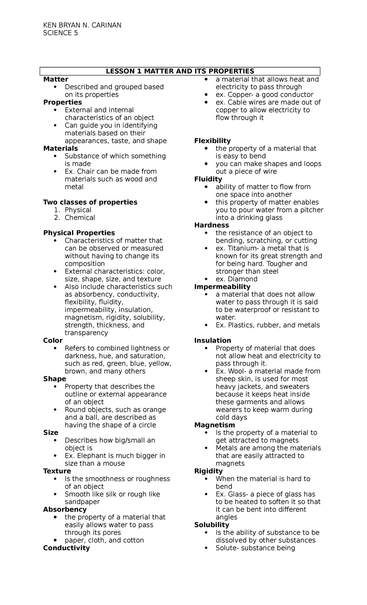 Lesson 1 Matter AND ITS Properties - KEN BRYAN N. CARINAN SCIENCE 5 ...