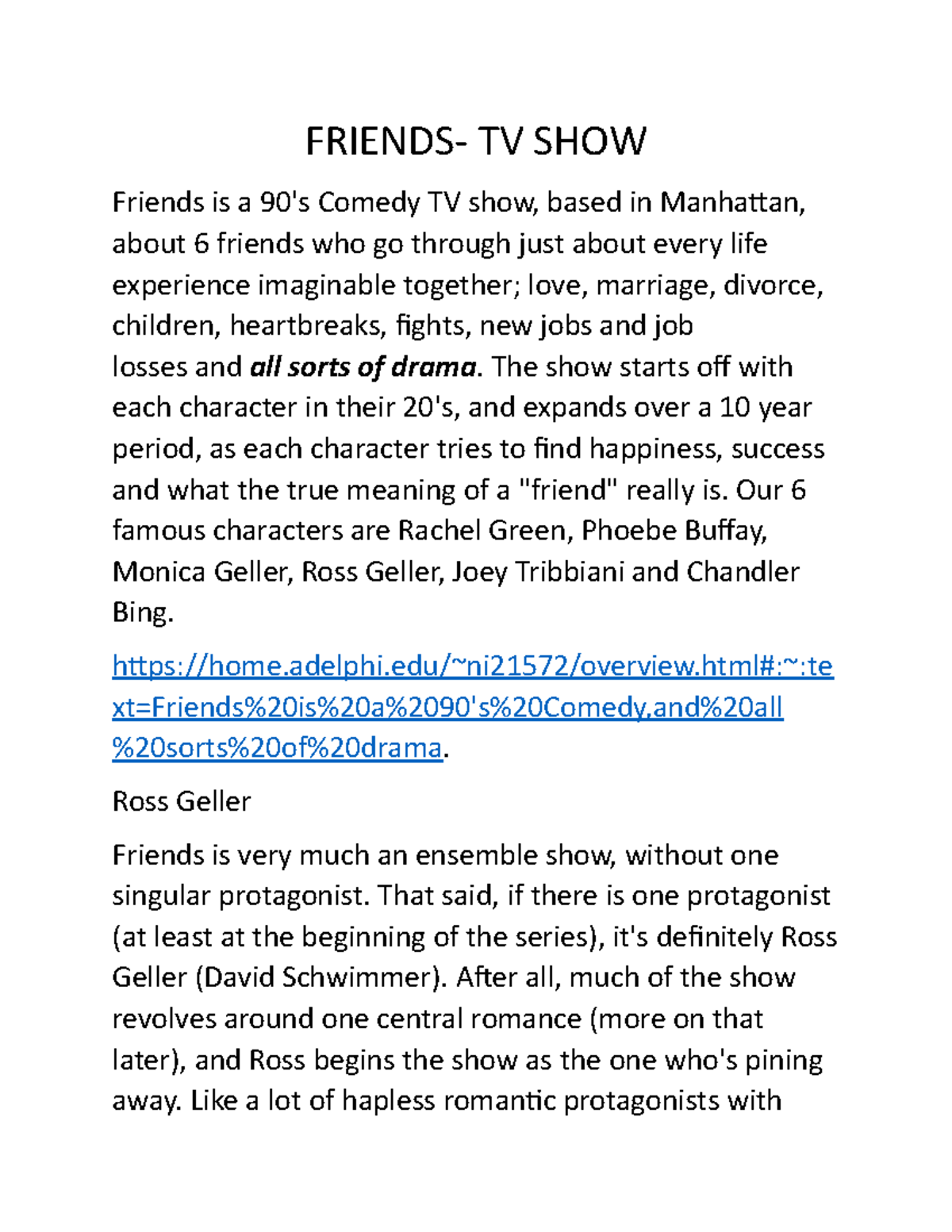 FRI 101 - Essay on the Iconic TV Series "Friends" and Its Characters ...