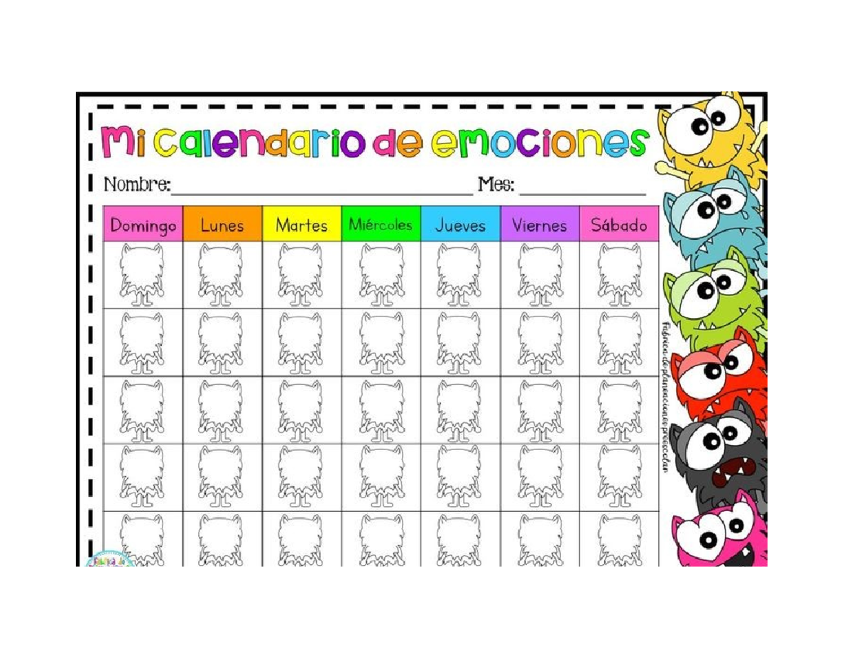 Calendario y Frascos Monstruo de colores - Psicología de la niñez - Mi ...