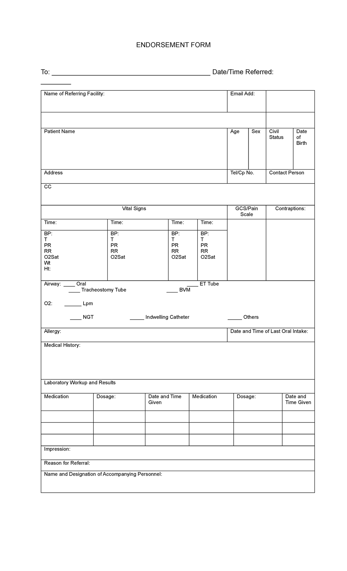 Endorsement Form for Patient Referral Documentation - Studocu