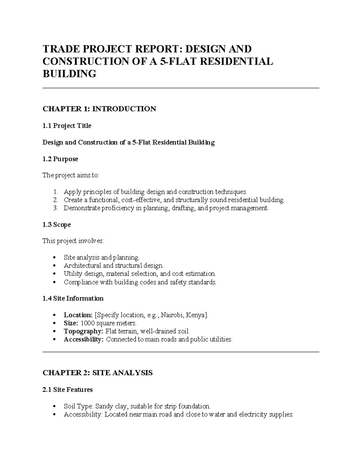 TRADE PROJECT REPORT: DESIGN & CONSTRUCTION OF 5 FLATS - Studocu