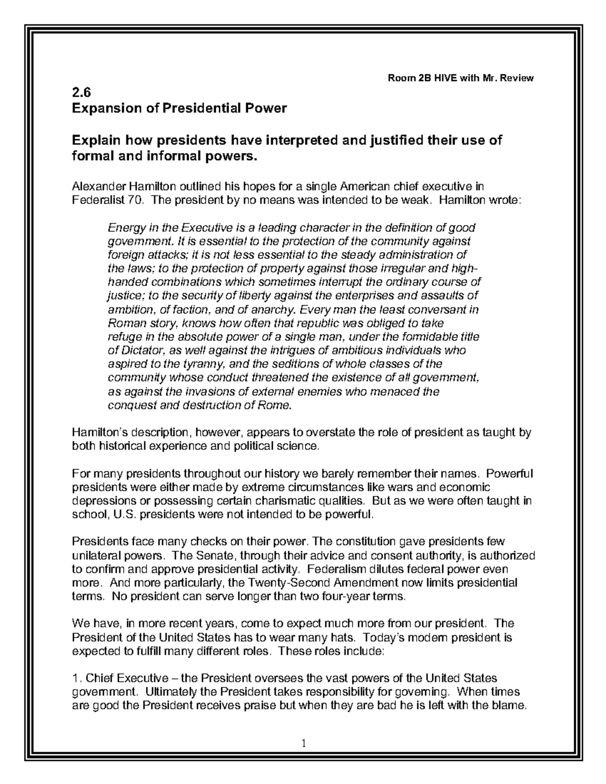 Expansion of Presidential Power: Interpretation & Justification - Studocu