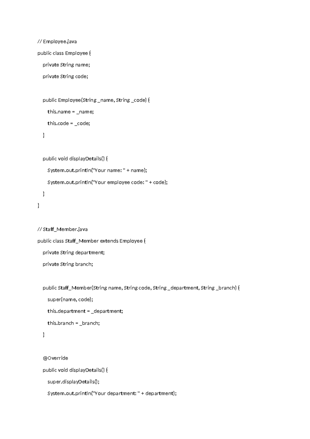 Q012 Generate Role Based Details - // Employee public class Employee ...