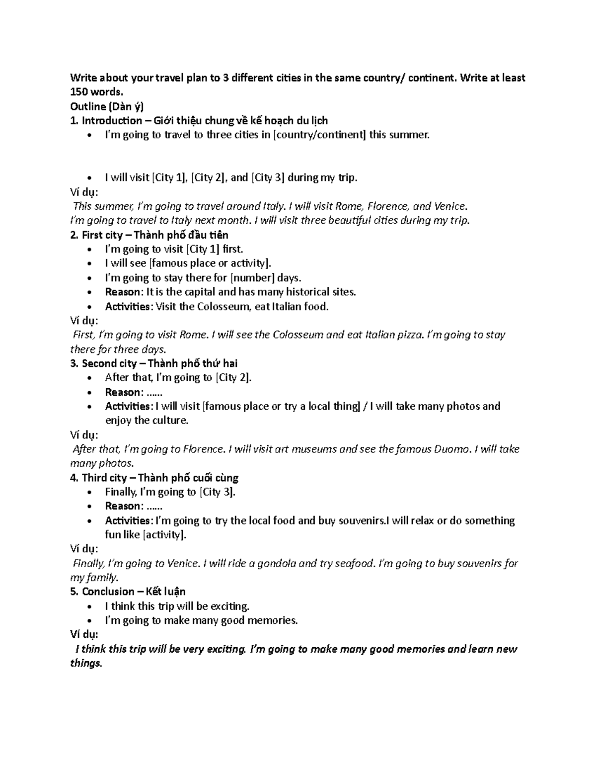 Writing Lesson 13 - Travel Plans to Three Cities (A1-A2 Level) - Studocu