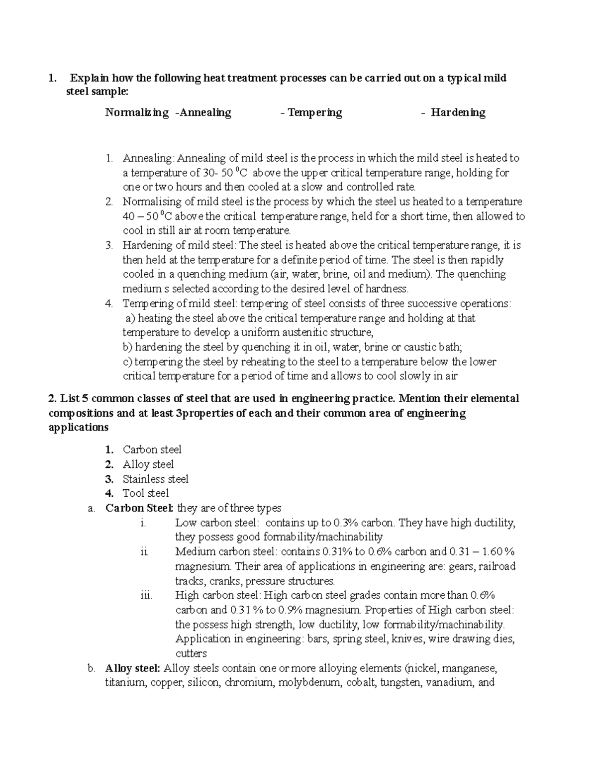 Heat Treatment Processes and Steel Classification - MEE 806 Assignment ...