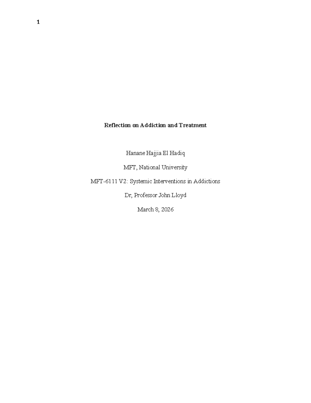 Reflection on Addiction Treatment: Insights from HMFT-6111 V2 - Studocu
