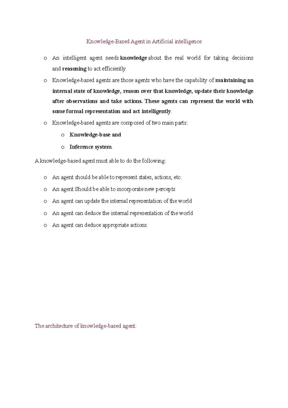 Knowledge - Knowledge-Based Agent in Artificial intelligence o An ...