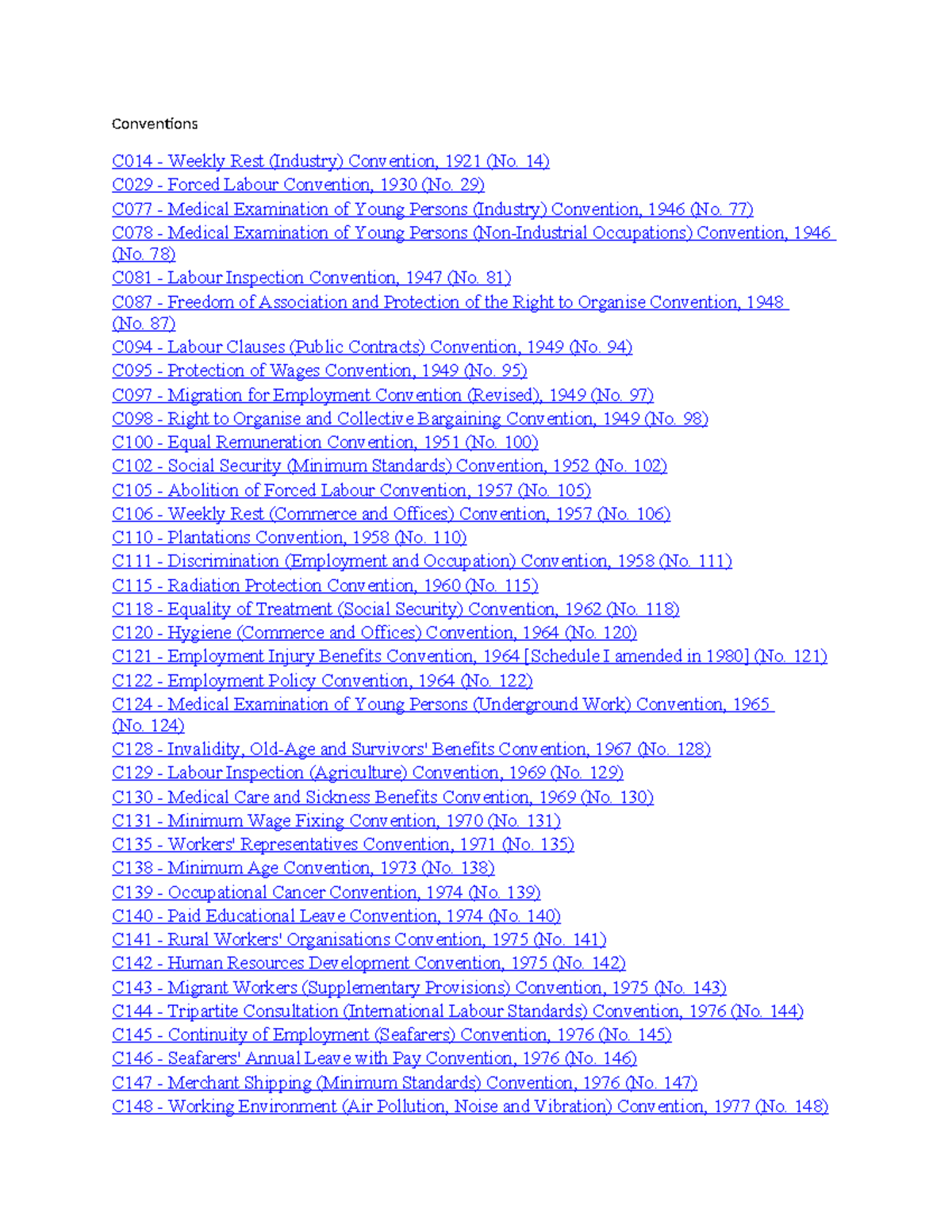 ILO Conventions Overview: Detailed Analysis and Summaries - Studocu