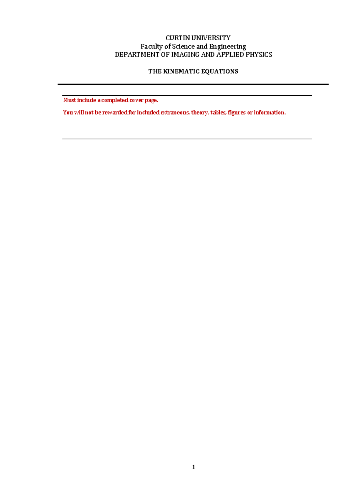 Example Lab Report- The Kinematic Equations - CURTIN UNIVERSITY Faculty ...