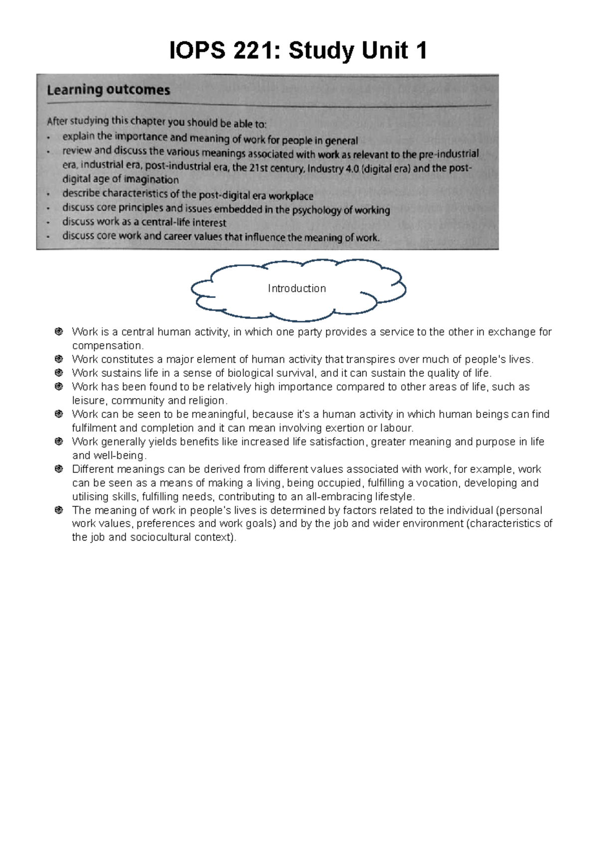 IOPS 221: Study Unit 1 - Understanding the Meaning of Work - Studocu