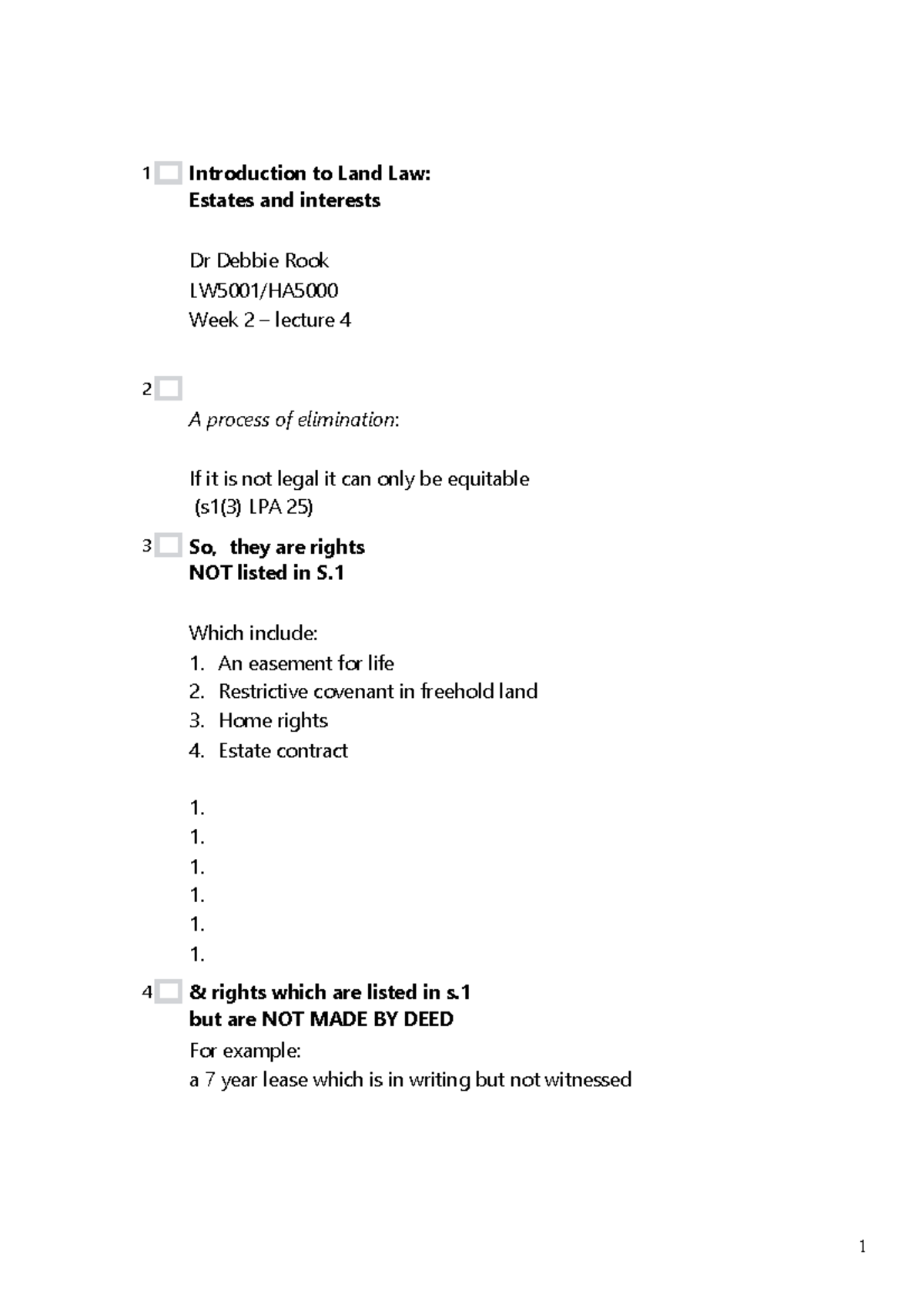 Introduction to Land Law: Estates & Interests (LAW101) - Week 2 Lecture ...