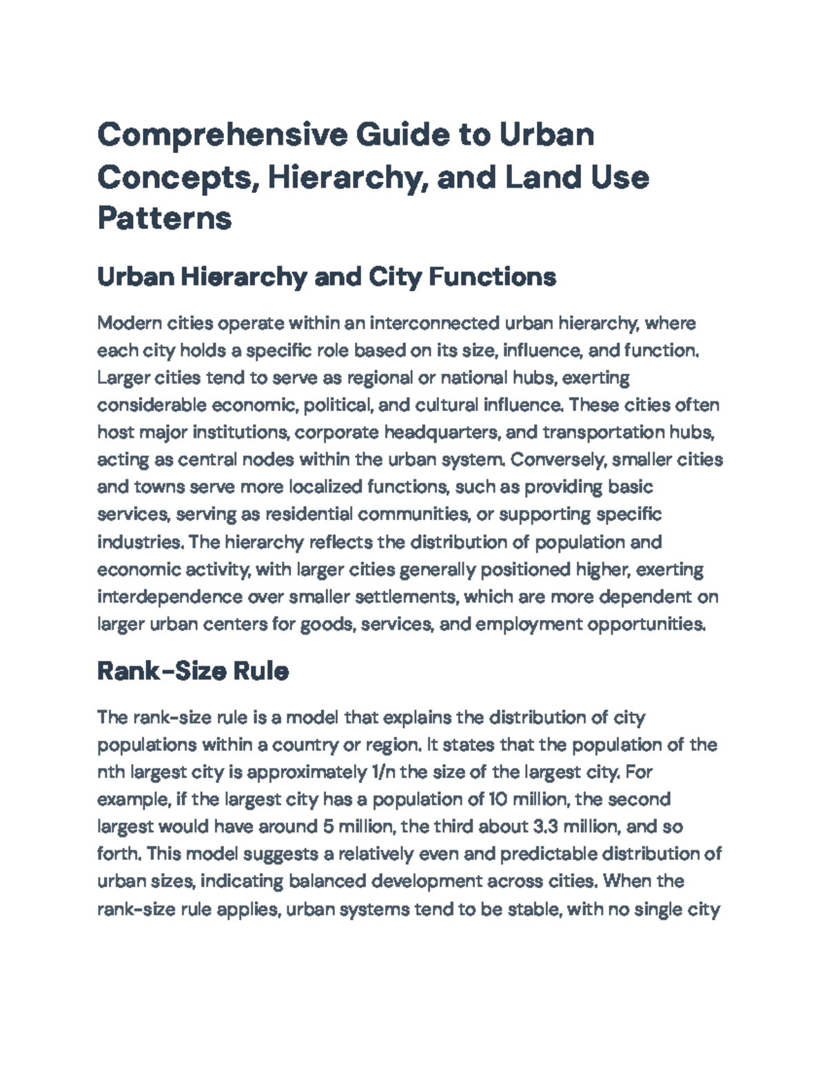 Urban Hierarchy, Land Use Patterns, and Development Theories ...