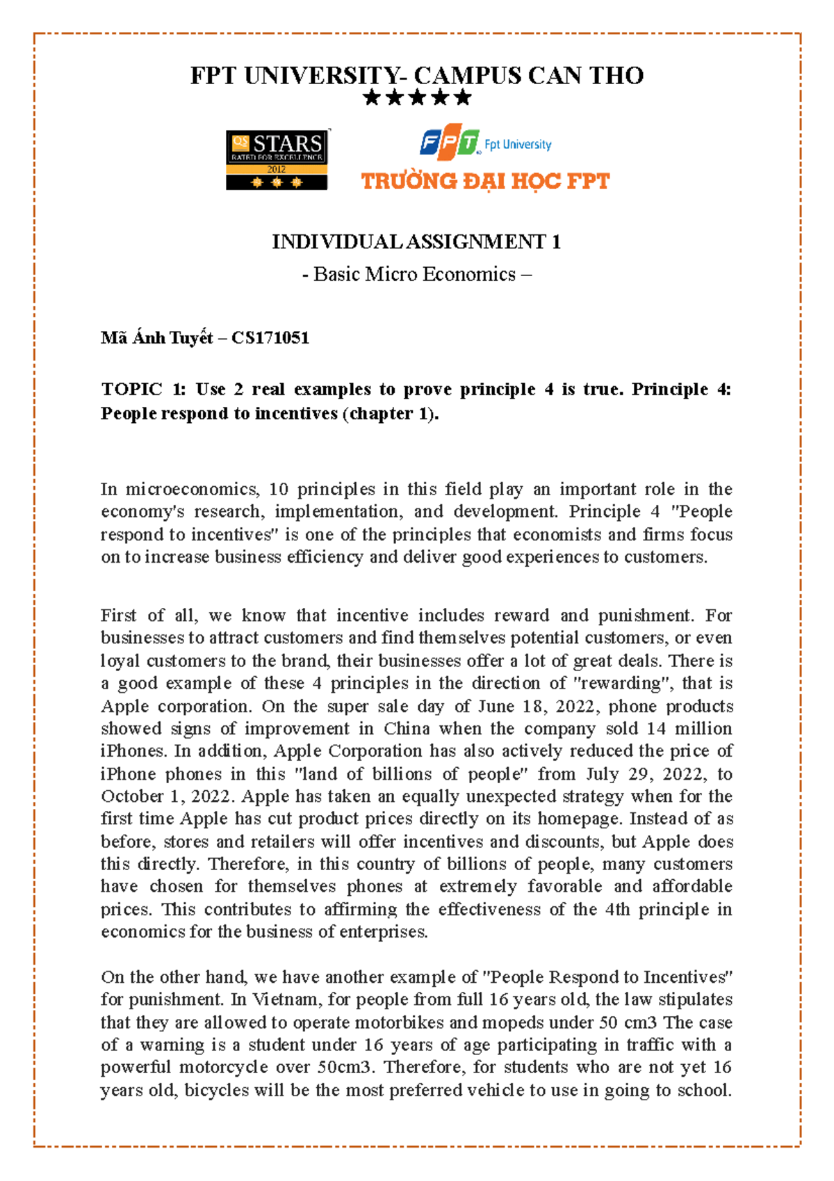 INDIVIDUAL ASSIGMENT - FPT UNIVERSITY- CAMPUS CAN THO INDIVIDUAL ...