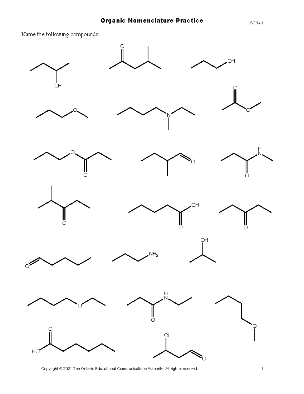 Sch4u 01 - NOTES - Sc/Chem 1000 - O N Organic Nomenclature Practice ...