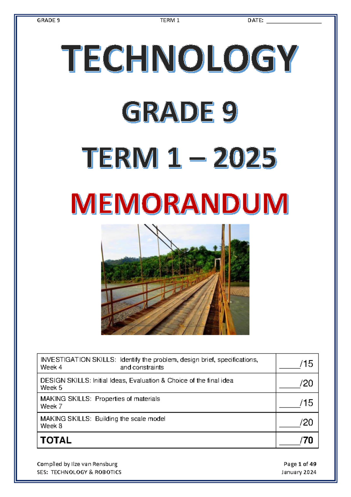 GRADE 9 TERM 1 TECHNOLOGY ROBOTICS: Investigation & Design Skills Guide ...