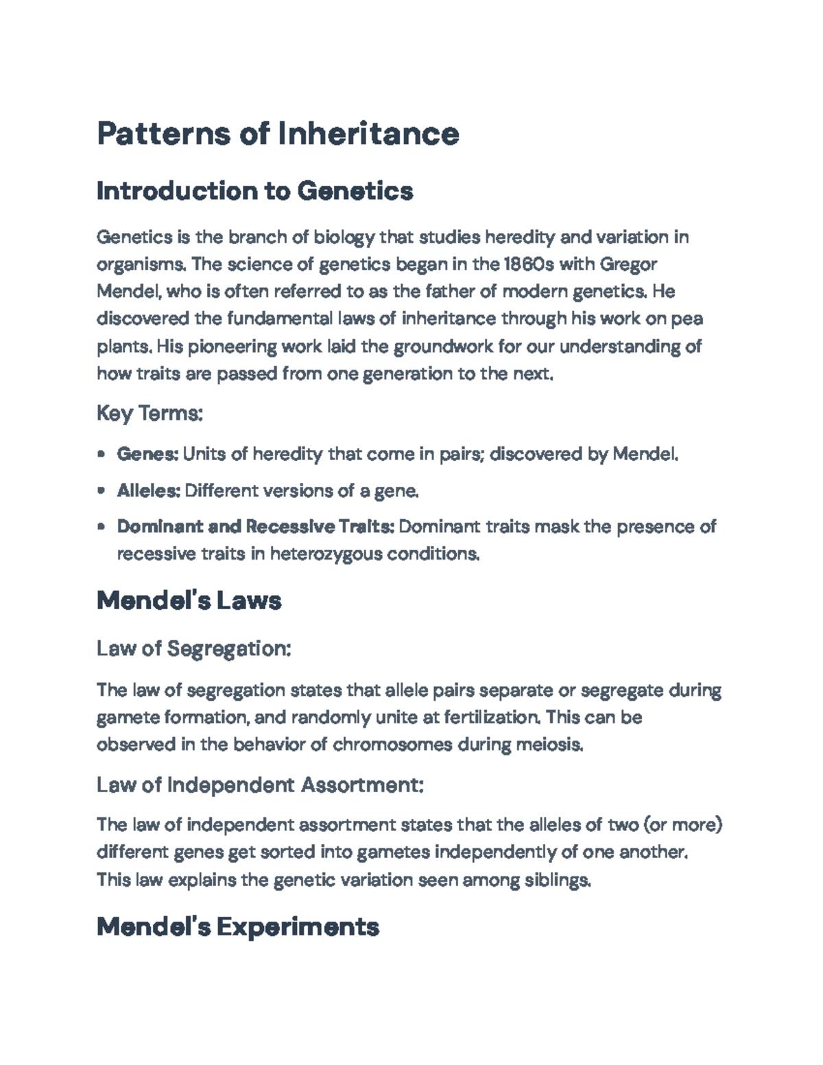 Genetics 101: Patterns of Inheritance and Mendel's Laws - Patterns of Inheritance Introduction ...