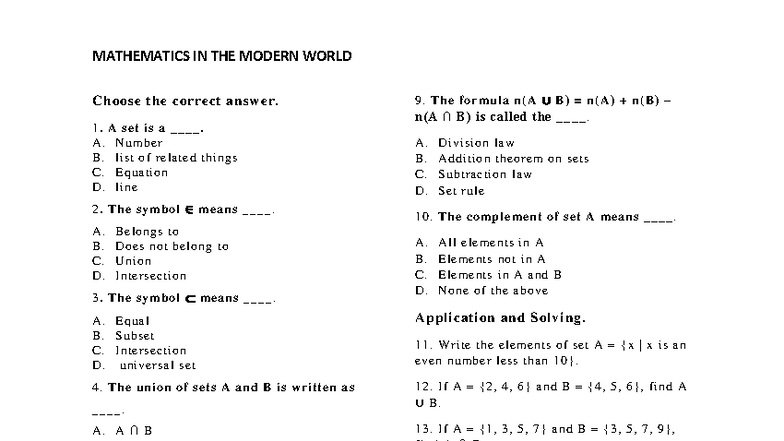 MMW REVIEWER: MATHEMATICS IN THE MODERN WORLD (GNED 03) - Studocu