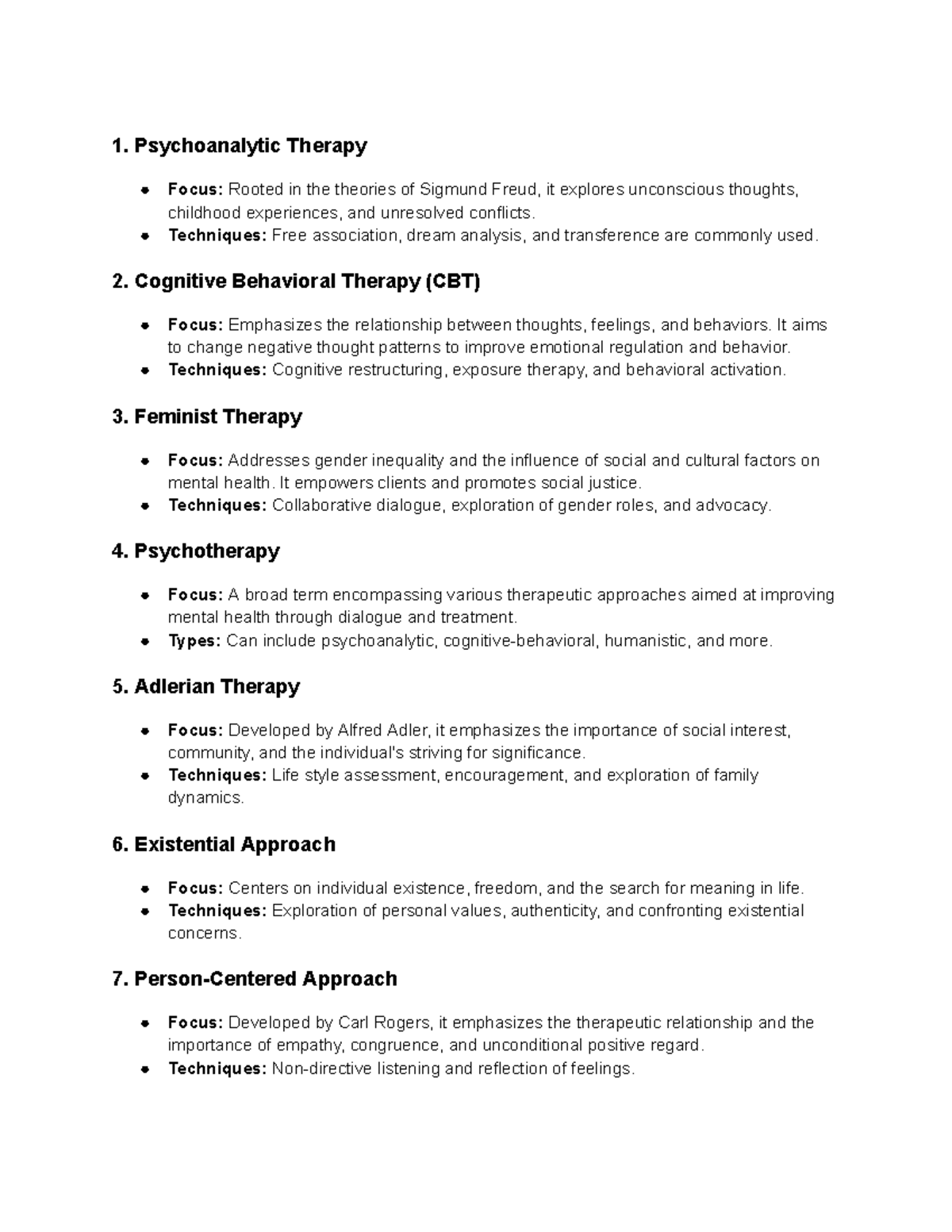 Chap 2: Intro to Counseling - Key Therapy Approaches Explained - Studocu