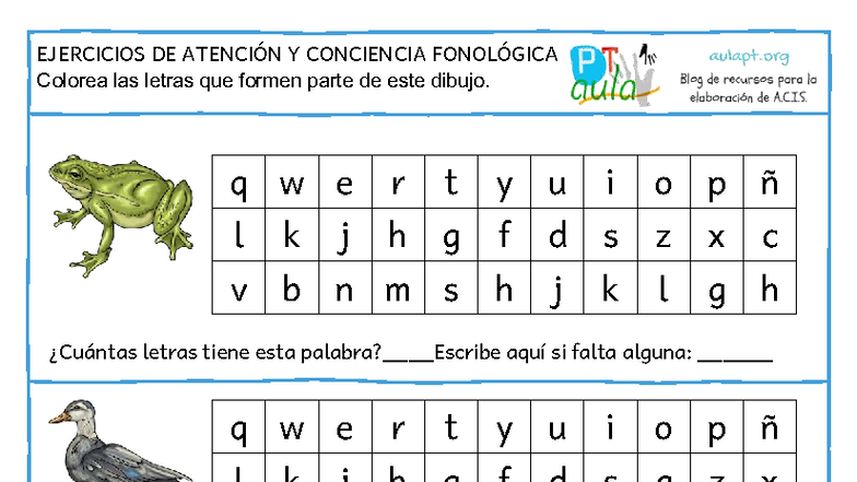 EJERCICIOS DE ATENCIÓN Y CONCIENCIA FONOLÓGICA: Letras 2 - Studocu