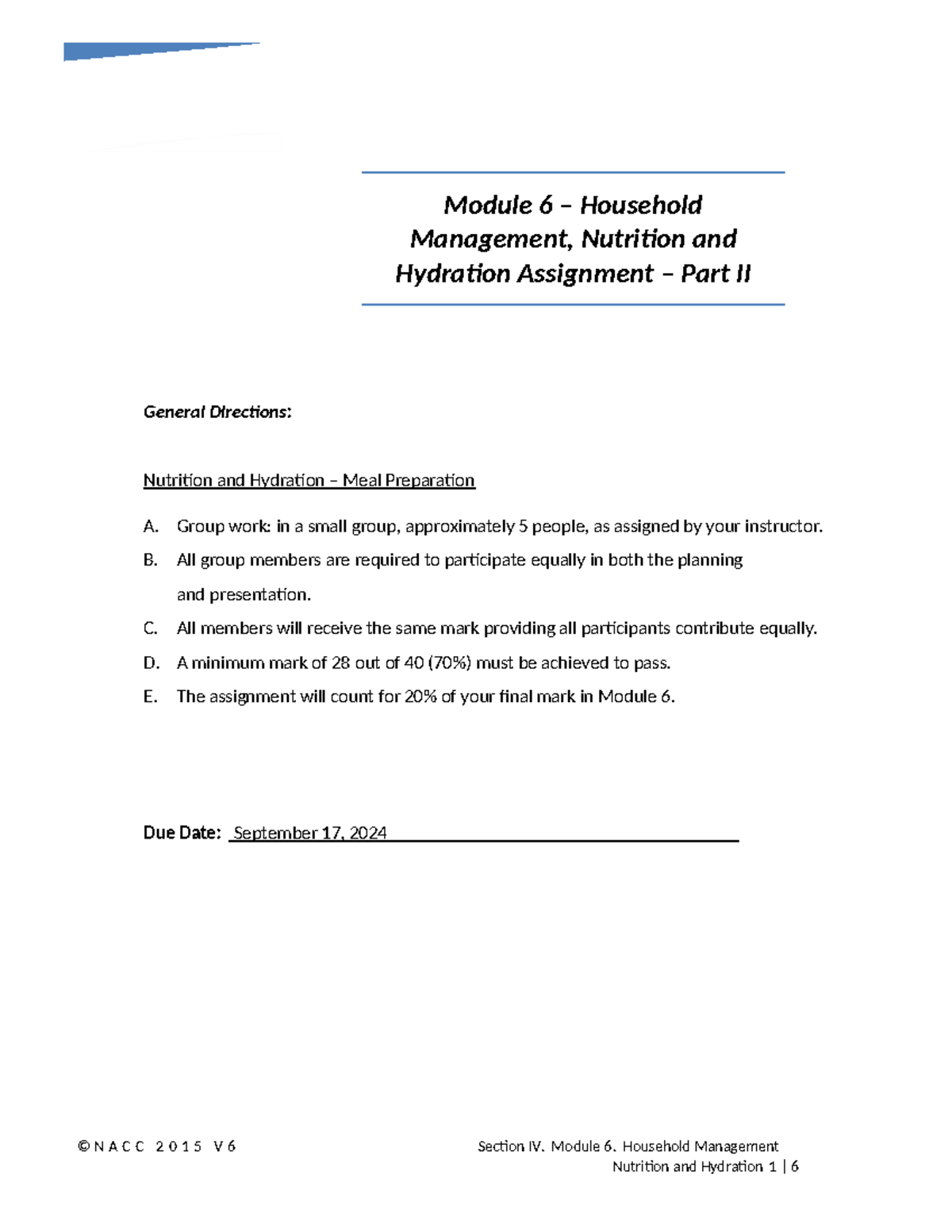 Module 6 Group Assignment: Nutrition & Hydration Planning - Part II ...